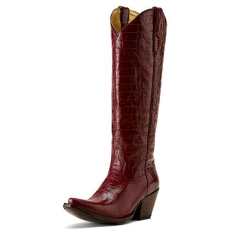 Ariat Womens Casanova X Toe Western Boots in Luxe Dubonnet Croc Print Leather, B Medium Width, Size 36.5, by Ariat