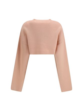 Toteme Womens Cropped Crewneck Cardigan Flamingo Wool (ovis Aries) Sweater