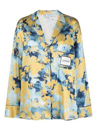 Off-white chemise fleurie RMD &agrave; col v - Bleu