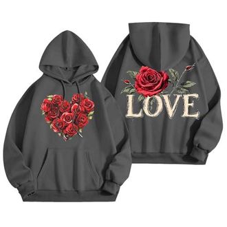 Generic Sweat &agrave; capuche &agrave; manches longues pour la Saint-Valentin 2026 pour femme (2), gris fonc&eacute;, XXL
