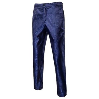 Generic Pantalon de costume &eacute;l&eacute;gant cachemire pour homme - Avec devant plat - Pantalon jacquard d&eacute;contract&eacute; - Pour f&ecirc;te de mariage - Motif floral, bleu, XXL