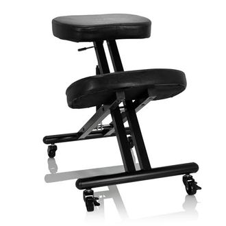 hjh OFFICE ORTHONI 830058 Repose-Genoux Ergonomique en Cuir synth&eacute;tique avec roulettes Hauteur r&eacute;glable Noir