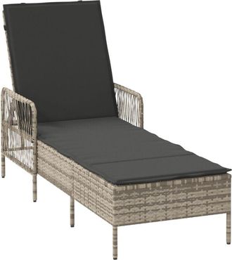 vidaXL Sonnenliege mit Kissen Hellgrau 157 x 55 x 92cm Poly-Rattan vidaXL