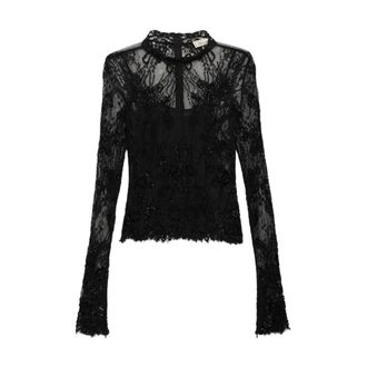 Blumarine Bluse mit floraler Spitze - - Blouses & Shirts - Damen - Schwarzk - 2XS
