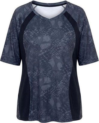 Ulla Popken T-Shirt Funktions-Shirt Schlangenmuster V-Ausschnitt