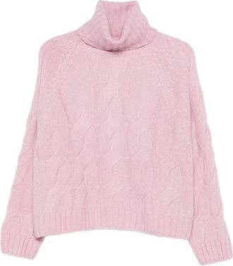 Allude pull en maille torsadée à col roulé - Rose