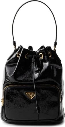 Prada Beuteltaschen - Duet Naplak Patent Bucket Bag - Gr. unisize - in Schwarz - f&uuml;r Damen