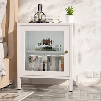 Generic Moderner Nachttisch Aus Der Mitte des Jahrhunderts Mit Geriffeltem Rand, Tür Aus Gehärtetem Glas Und Verstellbarem Regal for Schlafzimmer Und Wohnzimm