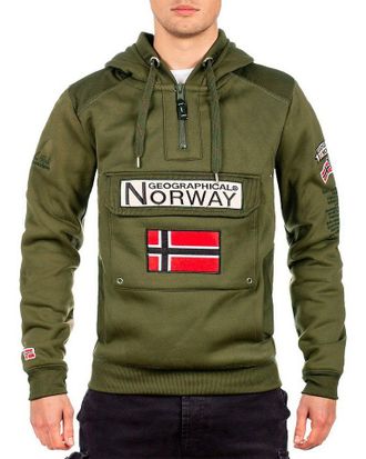 Geographical Norway Kapuzenpullover Herren Regular Fit Hoodie bagymclass men mit Norwegen Fahne als Emblem
