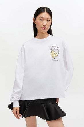 Ganni wei&szlig; Lang&auml;rmliges T-Shirt mit Fr&uuml;chteprint Bio-Baumwolle - Gr&ouml;&szlig;e M
