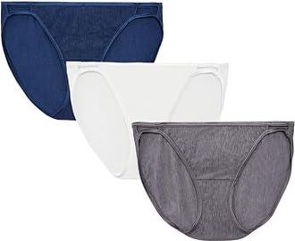 Vanity Fair Illumination String Bikini Panties, Silky Stretch & Satin Trim sous-v&ecirc;tement de Style, Lot de 3-Bleu Marine/Blanc/Acier, 38 Femme