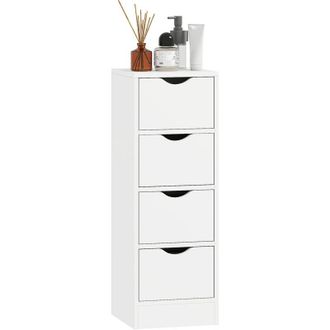 HOMCOM Meuble de salle de bain - HOMCOM - 4 tiroirs et poign&eacute;es en rainure - panneau de particules - 29 x 29 x 83 cm - blanc