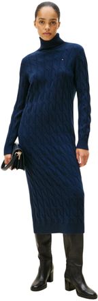Tommy Hilfiger Damen Pullover-Kleid Soft Wool Cable mit Rollkragen, Blau (Dark Night Navy), XXXL