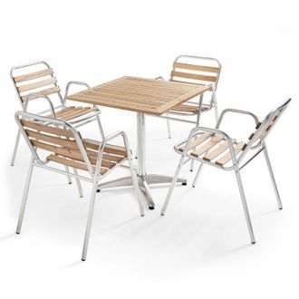 Oviala Ensemble jardin en bois et aluminium 4 personnes