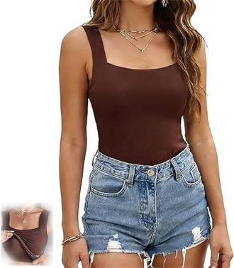 Generic D&eacute;bardeur confortable int&eacute;gr&eacute;, gilet gainant &agrave; col en U pour femme, haut extensible sans manches, contr&ocirc;le du ventre, coupe ajust&eacute;e, marron, XXL