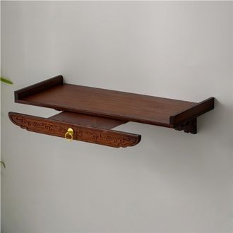 Generic Buddha-Schrein, wandmontierter h&ouml;lzerner Buddha-Altar mit ausziehbarem Tablett, antiker geschnitzter Schreinablage f&uuml;r R&auml;ucherst&auml;bchen und Opfergaben