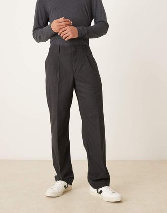 Mango Elegante, karierte Relaxed-Fit-Hose in Anthrazit-Grau