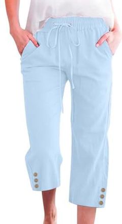 Generic Pantalon d&eacute;t&eacute; 7/8 pour femme - L&eacute;ger - Avec cordon de serrage et poches - Pantalon en coton et lin - Pantalon &eacute;l&eacute;gant et a&eacute;r&eacute; - D&eacute;contract&eacute; - Conforta