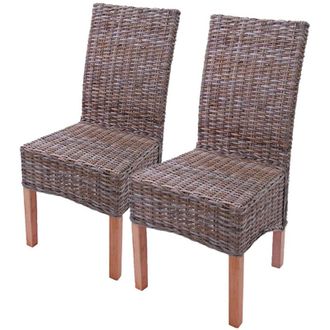 Mendler Lot de 2 chaises M44 salle &agrave; manger, rotin kubu/bois, 47x52x97cm - sans coussins