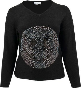 Passioni Strickpullover mit Strass-Smiley