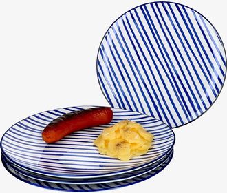 Ritzenhoff & Breker 4-teiliges Teller-Set Streifen Seaside I Speiseteller-Set für 4 Personen I Flache Essteller mit Streifen-Dekor I Hochwertiges Geschirrset I 4 Porzella
