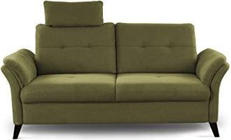 Cavadore 3er Sofa Grönland / Skandinavische 3-Sitzer-Couch mit Federkern, Sitztiefenverstellung + Kopfstütze / 193 x 90 x 102 / Flachgewebe, Grün