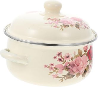 Amosfun Haushalts Suppentopf Emailliert mit Deckel Zweigriff Kochtopf Hitzebest&auml;ndig Vintage K&uuml;chenkochtopf f&uuml;r Herd