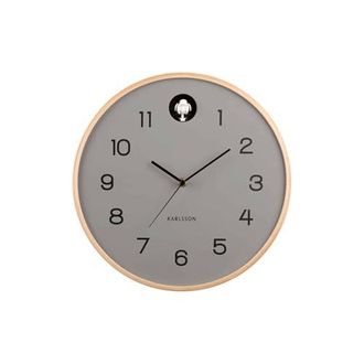 Karlsson Wall Clock Natural Cuckoo Birch Wood Mouse Grey