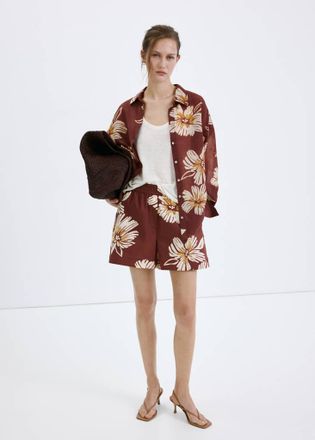 Mango Short coton imprim&eacute; bordeaux - Femme - XL - MANGO