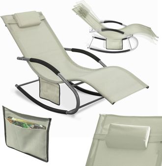SoBuy Sonnenliege Gartenliege wetterfest Liegestuhl Schaukelstuhl mit Kopfkissen Relaxliege Schaukelliege Strandliege Outdoor Terrasse Balkon Camping bis 15
