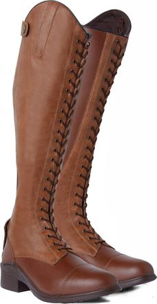 Horze Damenreitstiefel mit Schnürung - Klassische Leder-Reitstiefel mit Frontschnürung und rückseitigem Reißverschluss, Braun, 40