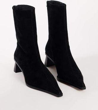 Topshop bottines pointues &agrave; talon carr&eacute; en daim noir