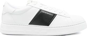 Emporio Armani Homme, Chaussures, Blanc, Taille: 42 1/2 EU Baskets en cuir avec logo imprim&eacute;