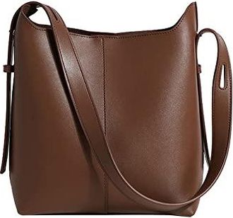 Generic Grand sac &agrave; bandouli&egrave;re seau en cuir v&eacute;g&eacute;talien pour femme, grand sac fourre-tout en cuir pour femme, marron, large