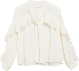 Comma Langarmbluse Bluse Strukturierte Schluppen-Bluse mit Volants