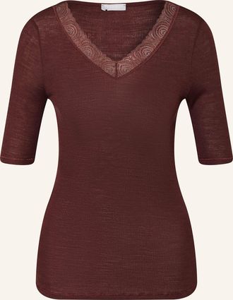Hanro T-Shirt Woolen Lace Aus Merinowolle Mit Seide braun