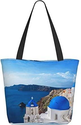 AOOEDM Gr&egrave;ce Beautiful Blue Churches Ladies Shopping Bag 13x11x7in.Le cadeau parfait pour la Saint-Valentin.Cest de la Saint-Valentin pour maman, fille, &eacute;pou