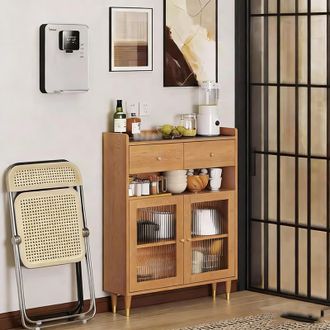 Generic Kompaktes Sideboard, schmaler Aufbewahrungsschrank, Schubladen + verstellbare Einlegeb&ouml;den + Absturzsicherung, for K&uuml;chenecken/Wohnzimmerecken(Natural