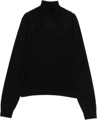 Zimmermann Pull &agrave; col roul&eacute; Valiant en dentelle et laine m&eacute;rinos - Femme - Pulls - Noir - Taille: 32 FR