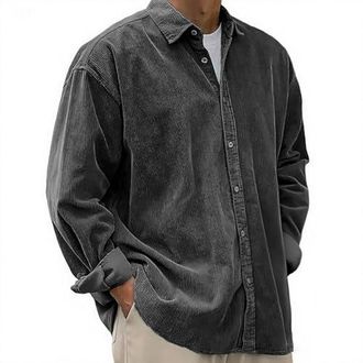 Generic Chemises dautomne en velours c&ocirc;tel&eacute; &agrave; manches longues et col rabattable, style vintage, boutonn&eacute;, pour homme, Noir, 4XL