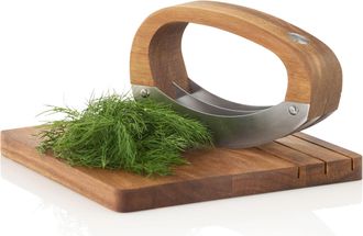 Adhoc RoccaVerde Schneidemesser, Schaukel-Kr&auml;uter-Zerkleinerer mit Schneidebrett, 3X scharfe Edelstahlklingen, einfache bequeme Handhabung