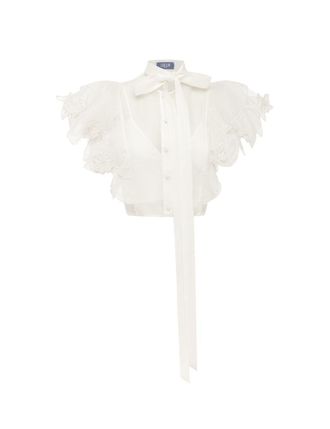 LEO LIN Womens Cropped Top Jasmine White Linen Tops