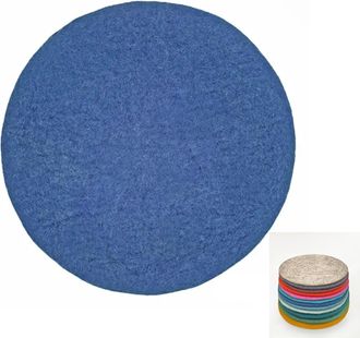 NEPALAYA Flache Sitzkissen aus 100% Wolle gefilzt, rund, Ø40cm, Bunte Stuhlkissen aus Filz - handgemacht - fair Trade aus Nepal (blau)