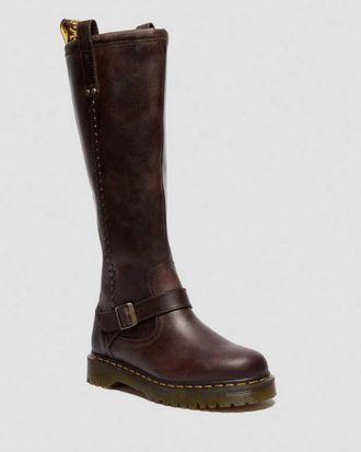 Dr. Martens Leder Anistone Kniehohe Crazy Horse Biker Stiefel in Braun, Gr&ouml;&szlig;e: 36