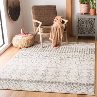 Safavieh Boho Teppich für Wohnzimmer, Esszimmer, Schlafzimmer - Tulum Collection, Kurzer Flor, Elfenbein und Grau, 122 X 183 cm