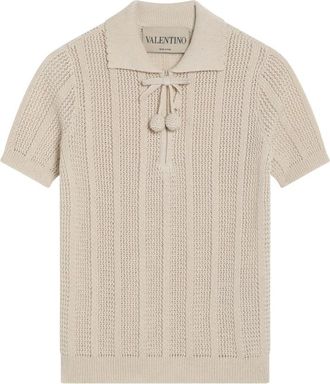 Valentino Garavani Femme, Pulls, Beige, Taille: 38 FR Polo en maille de coton brod&eacute;