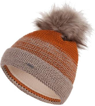 Faera M&uuml;tze Damen Winterm&uuml;tze warm gef&uuml;ttert mit Fleecefutter Kunstfell Bommelm&uuml;tze Winter Herbst Bommel Strickm&uuml;tze Beanie 60, Farbe:Beige