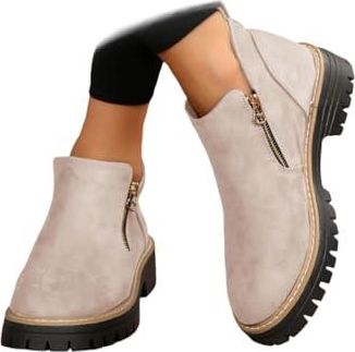 Generic Bottines courtes pour femme - Talon compens&eacute; bas - Fermeture &eacute;clair - Antid&eacute;rapantes - Confortables et d&eacute;contract&eacute;es - Avec semelle ext&eacute;rieure, beige,