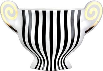 Gilde Vase Anphora - Keramik - gestreift weiß - Höhe 22cm x Breite 33cm - wasserdichte Dekovase