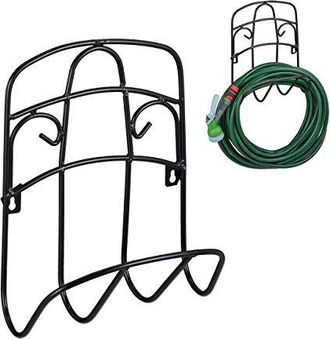 Relaxdays Schlauchhalter Wand, f&uuml;r 38 m 5/8 Schlauch, Gartenschlauchhalterung, Metall Wasserschlauchhalter, schwarz